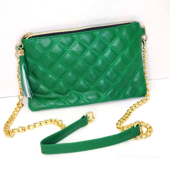 Bags | Emerald Green Quilted Diamond Pattern Small Rectangle Tassel ...